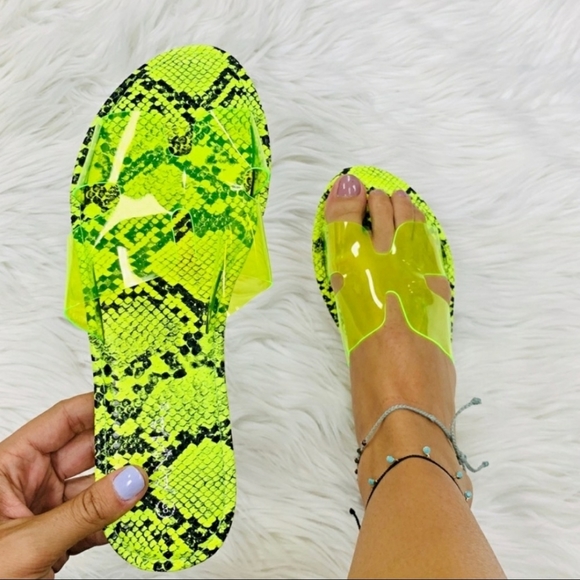 Shoes | Last 1 Neon Green Snakeprint Sandals | Poshmark